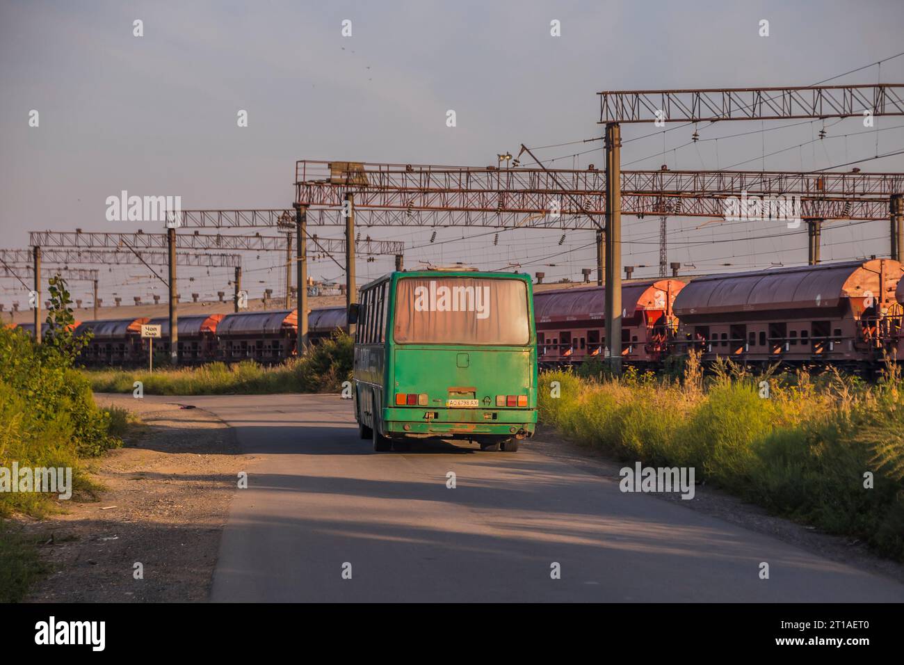 25.08.2023. Ukraine, Chop. Ikarus 256 with workers of factory producing ...