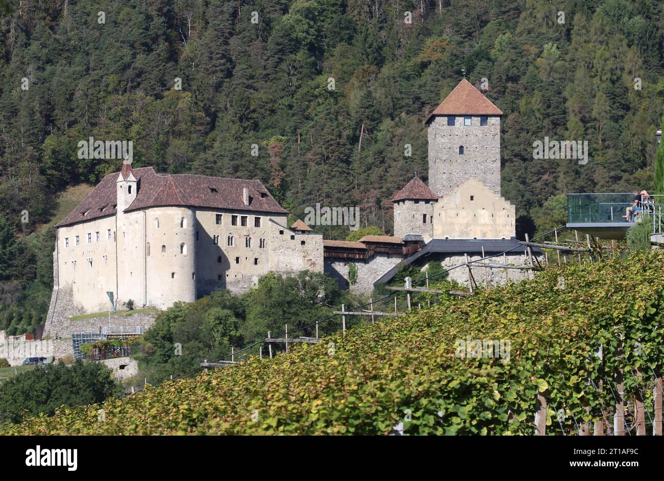 Italien, Südtirol 11. Oktober 2023 Hier der Blick auf das Schloss Tirol ...