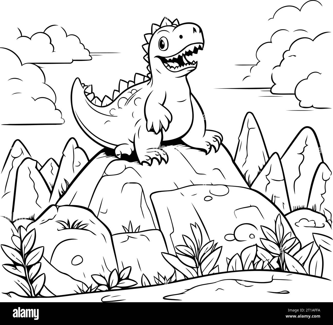 cute tyrannosaurus rex on the rock cartoon vector illustration graphic ...