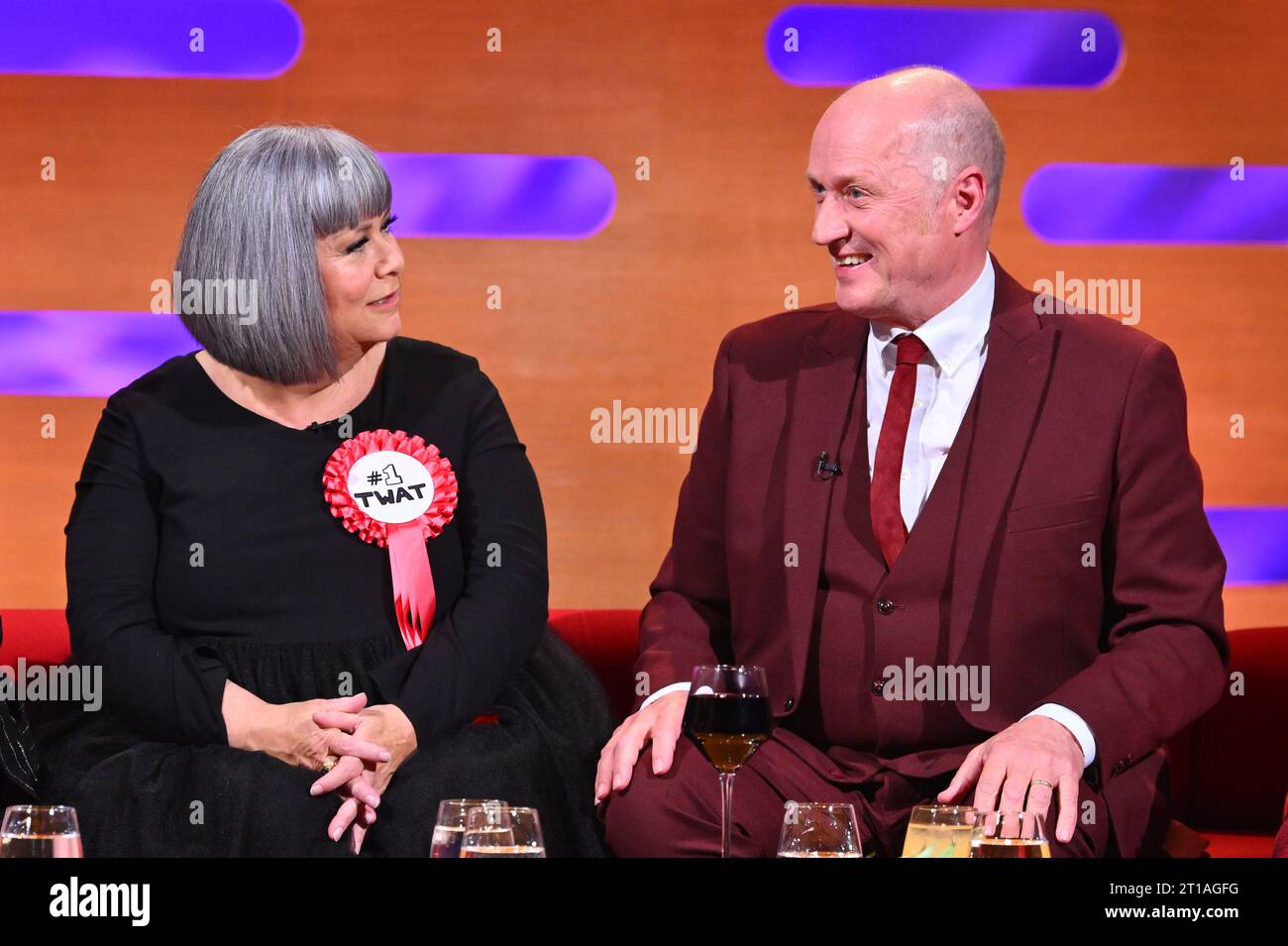 EDITORIAL USE ONLY Dawn French and Adrian Edmondson during filming for ...