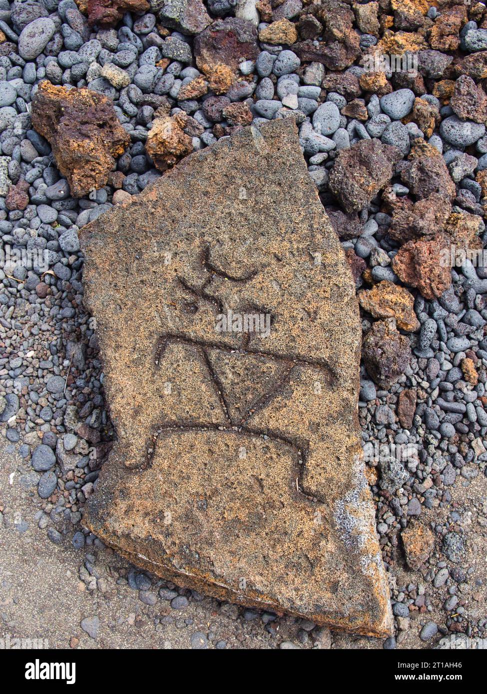 Petroglyph rock carving, art by ancient Hawaiian culture in Puako ...
