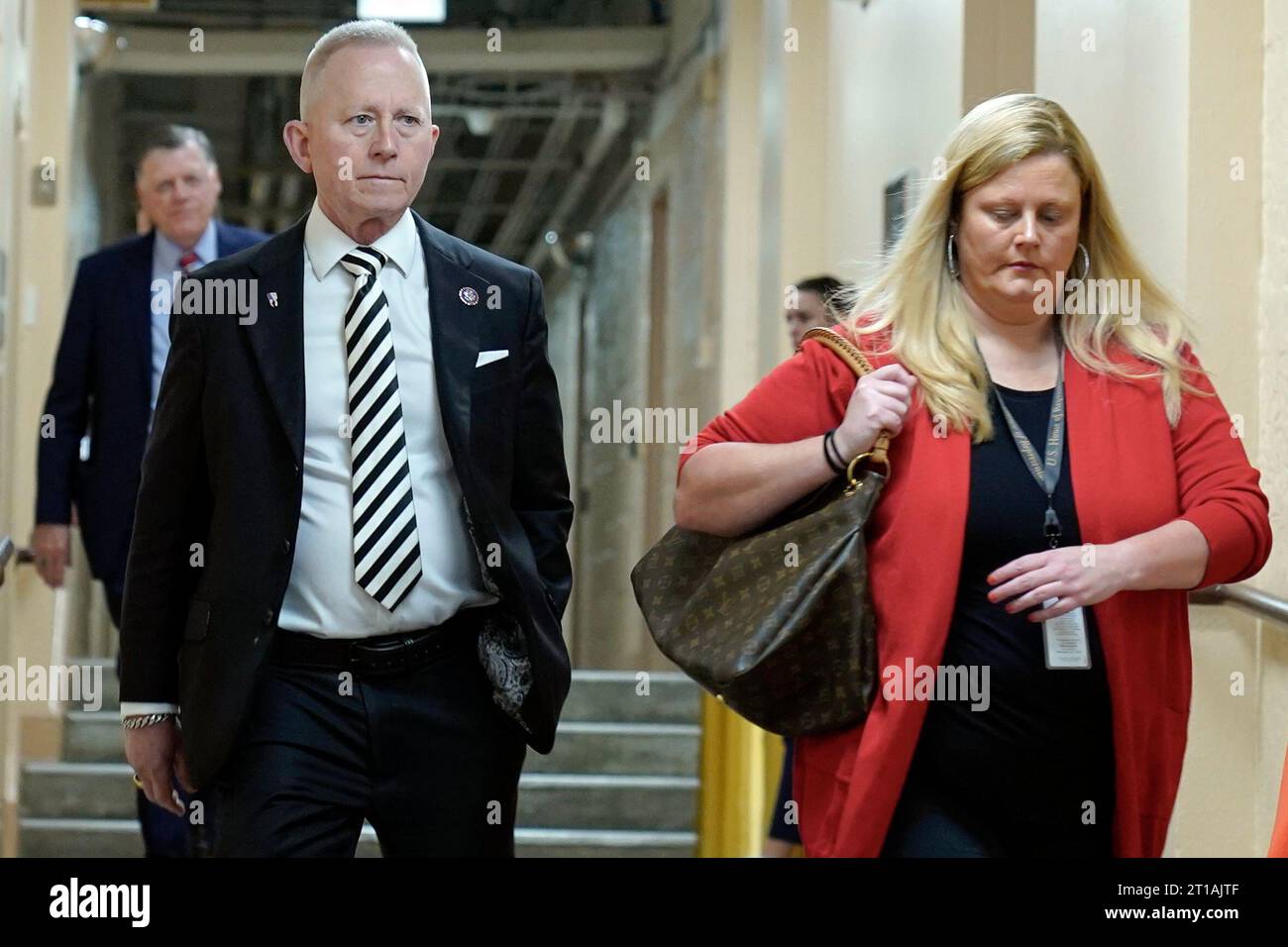 Rep. Jeff Van Drew, R-N.J., left, arrives for a House Republican caucus ...