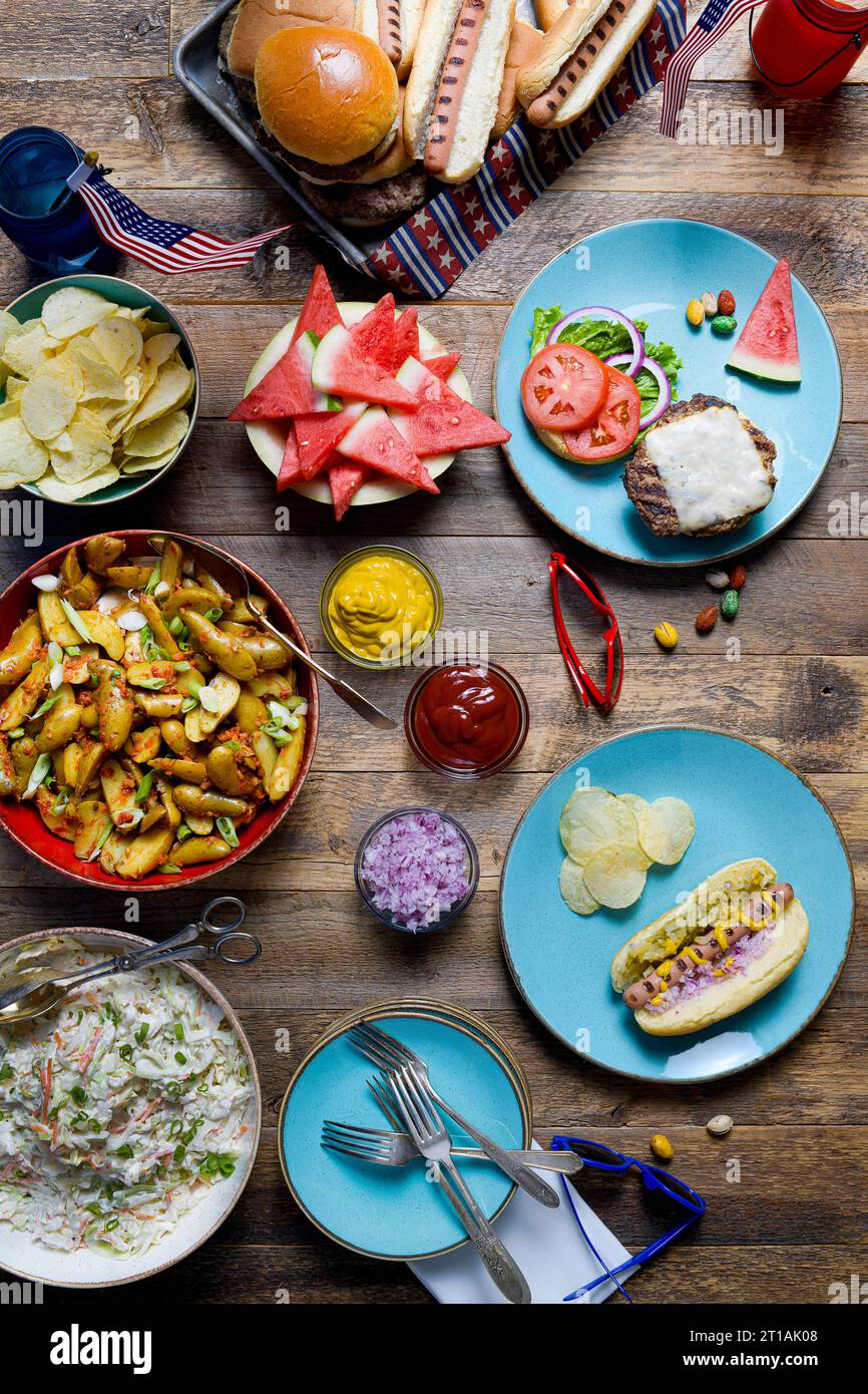 Fourth of July, Independence Day food celebration with hotdogs ...