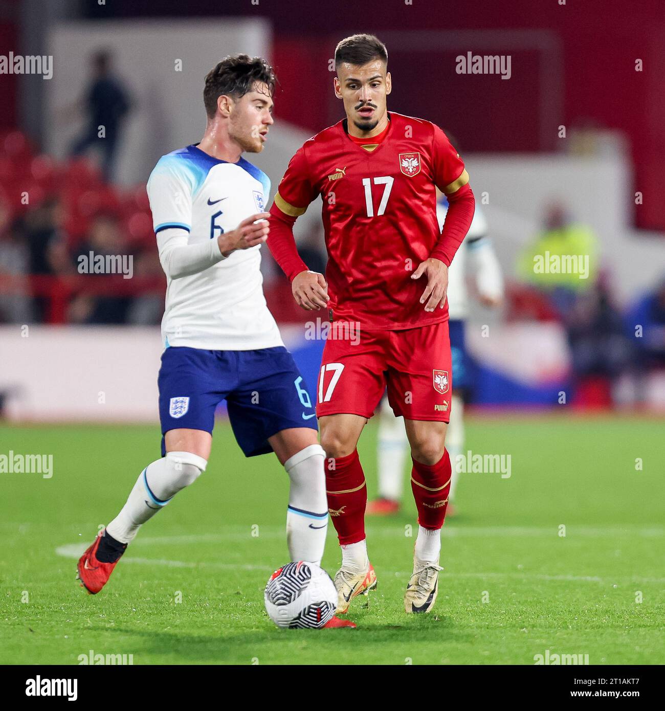 Nottingham, UK. 12th Oct, 2023. England's Hayden Hackney & Serbia's ...