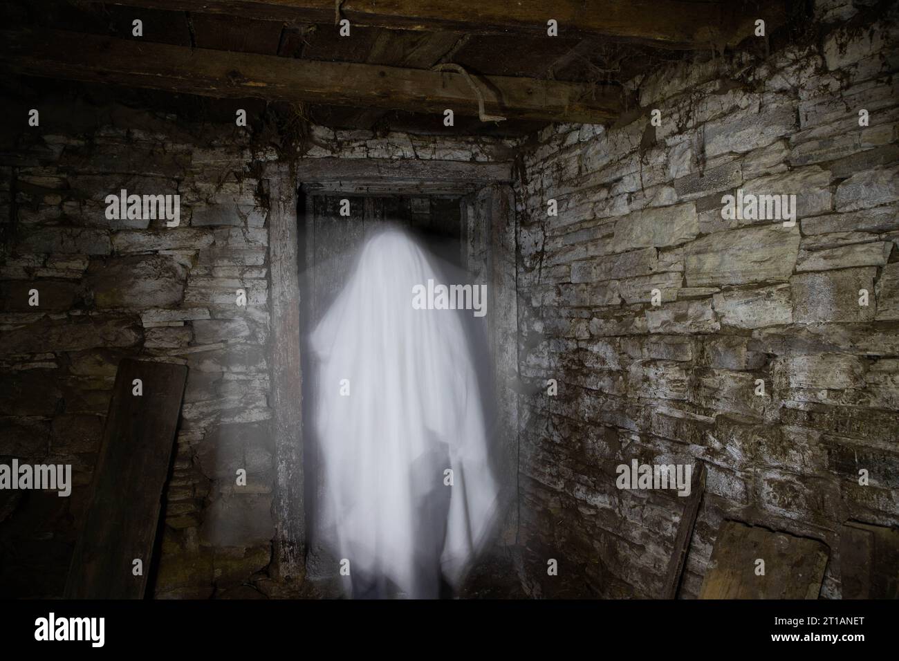 ghost in abandoned building Halloween background Stock Photo - Alamy