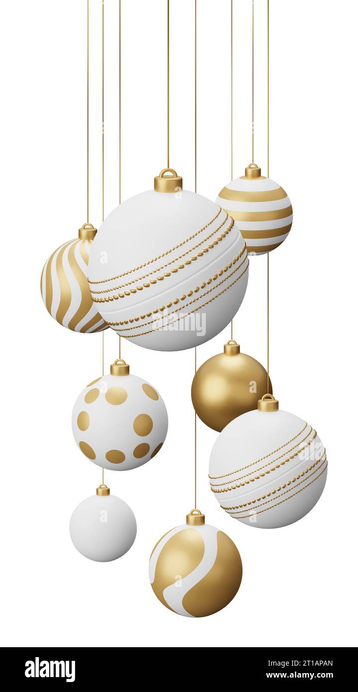 Golden Cricket Hanging Christmas Balls. 3d render illustration isolated ...