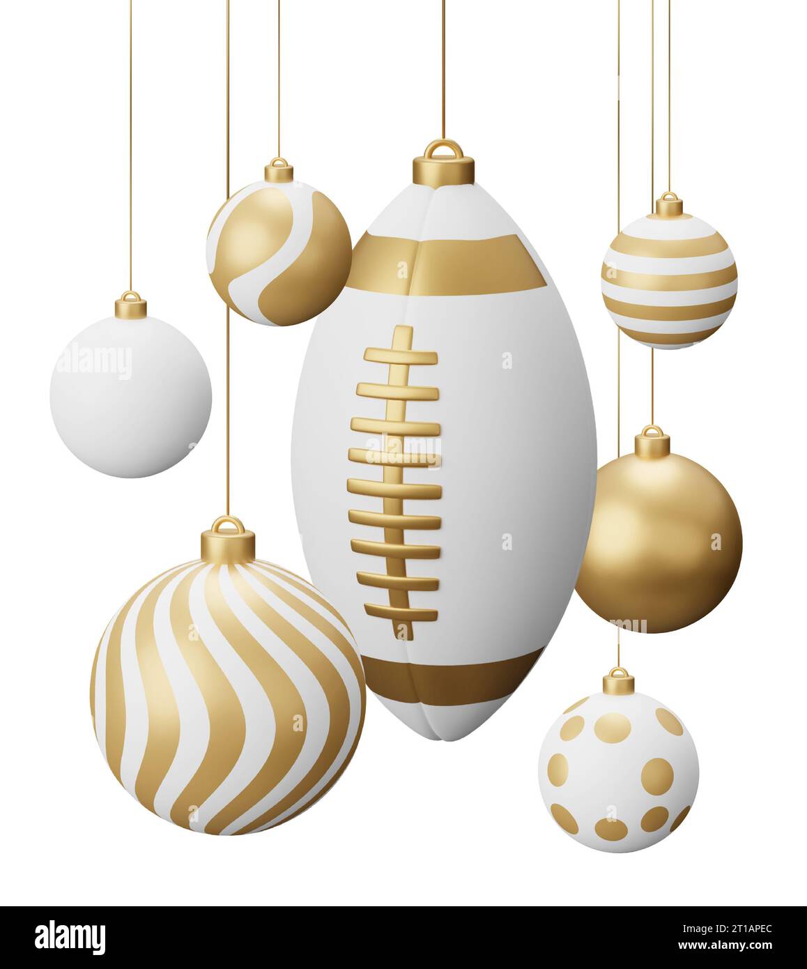 Golden rugby Hanging Christmas Balls. 3d render illustration isolated ...