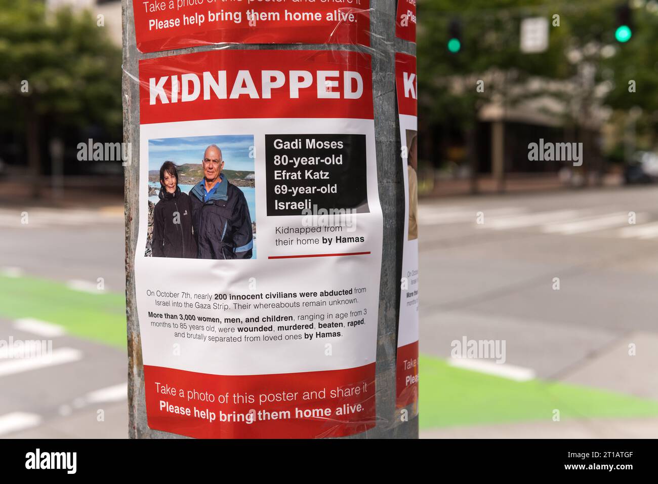 Seattle, USA. 12th Oct 2023. Early this morning kidnapped flyers with ...