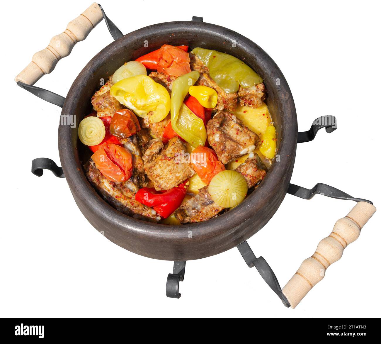 Traditional Balkan dish. Sac. baked meat with vegetables. isolated on ...