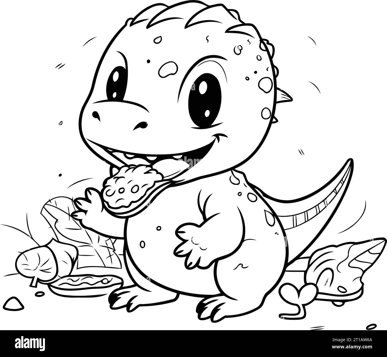 Illustration of Cute Dinosaur Eating a Slice of Bread Stock Vector ...