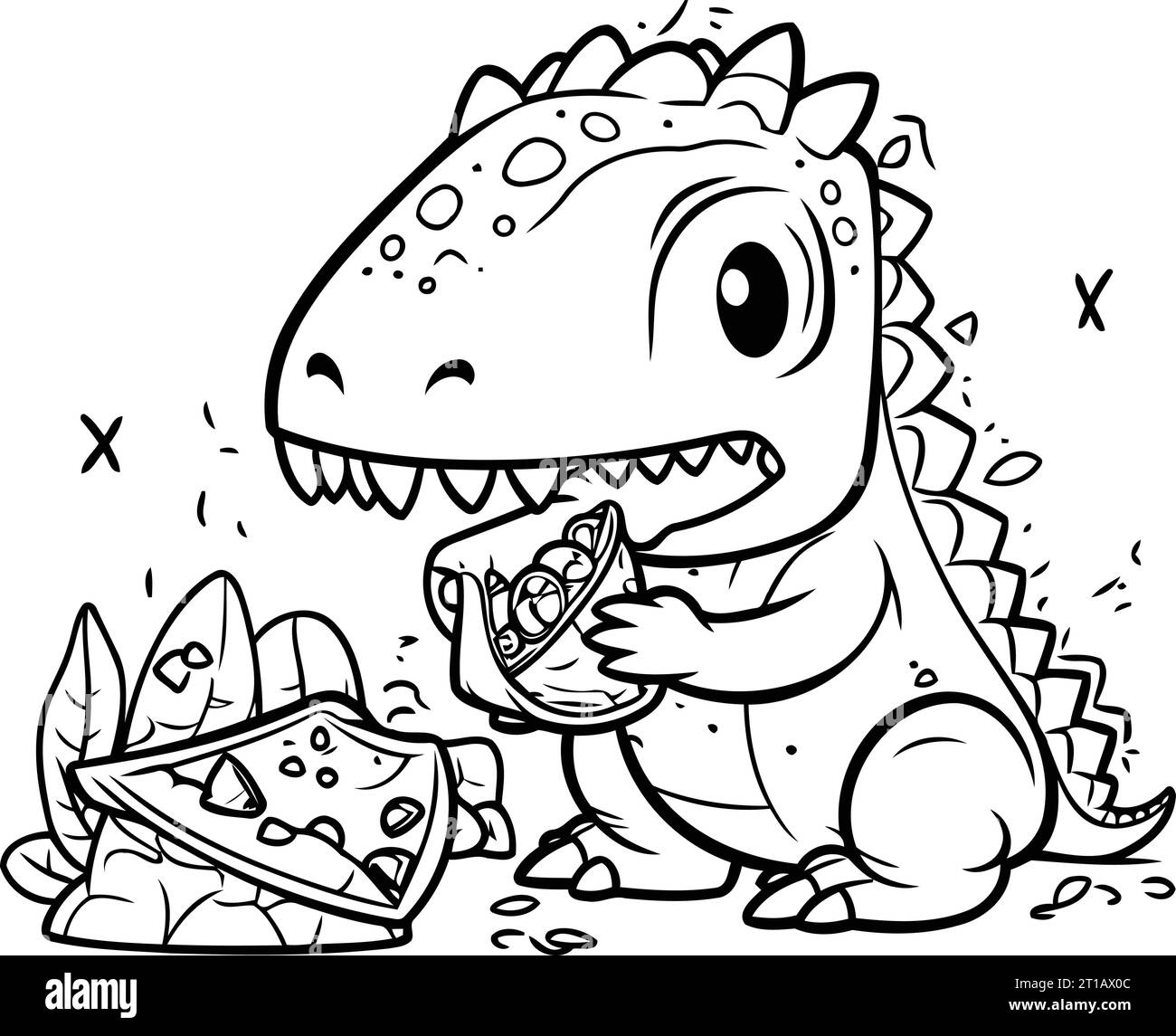 Vector illustration of Cute Dinosaur with a treasure map. Coloring book ...