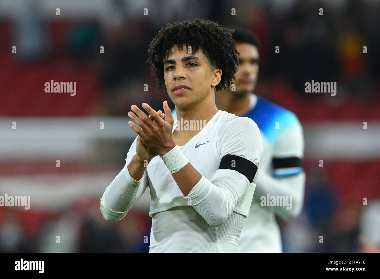 Rico Lewis of England U21 applauds the England supporters during the ...