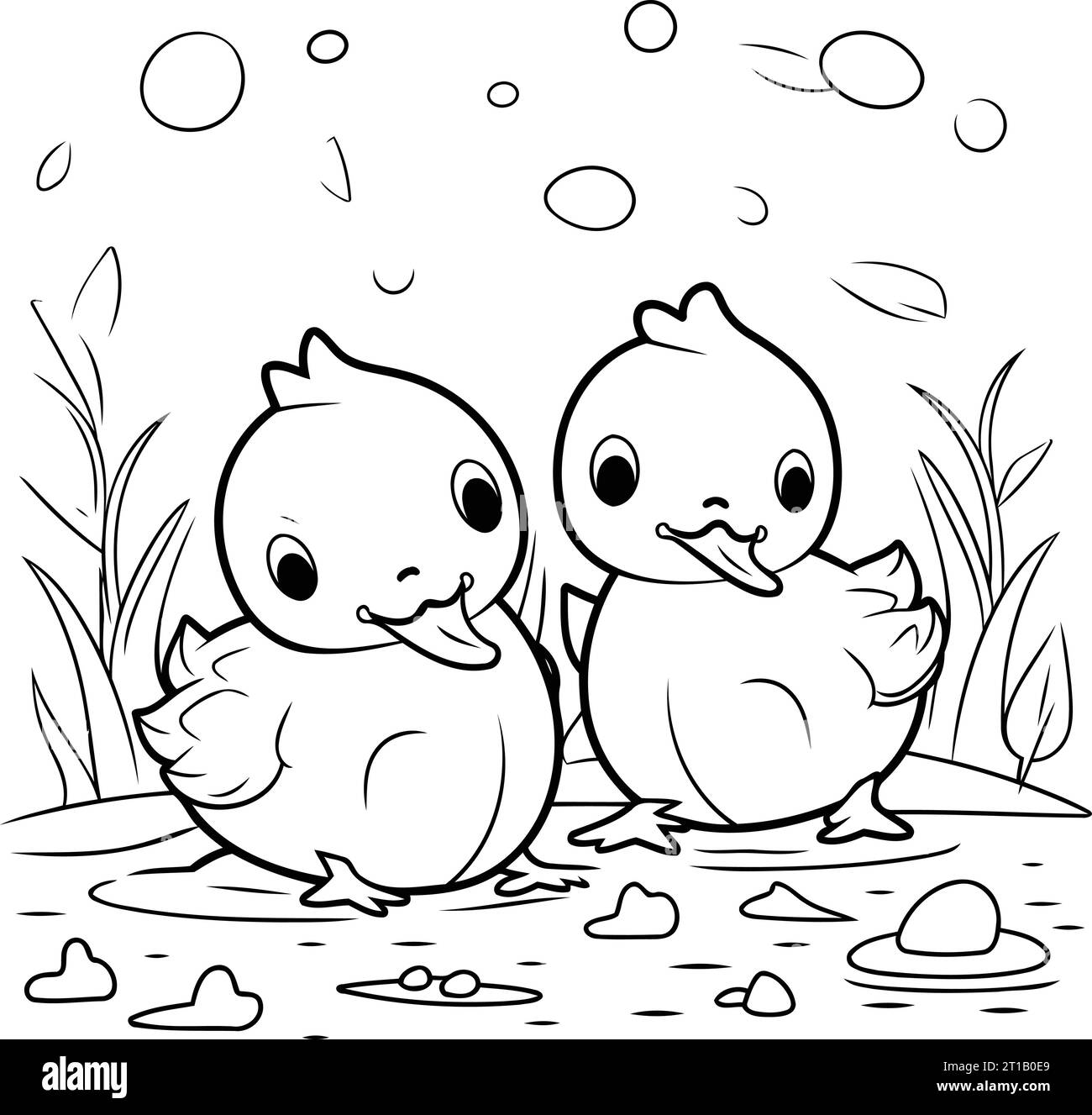 Coloring Page Outline Of Two Cute Little Chicks Posing Stock Vector ...