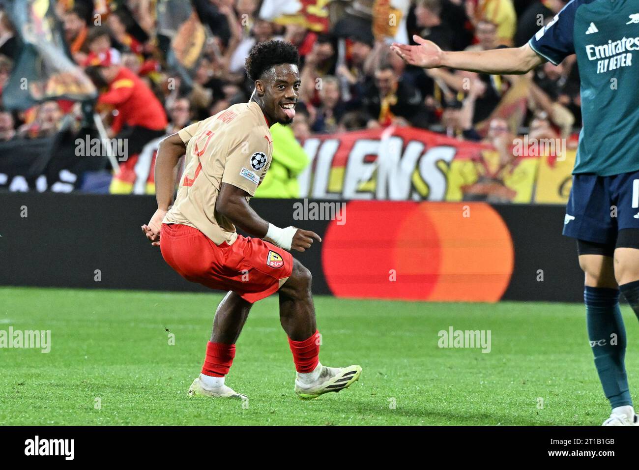 Elye Wahi (9) of RC Lens celebrating after scoring the 2-1 winning goal ...