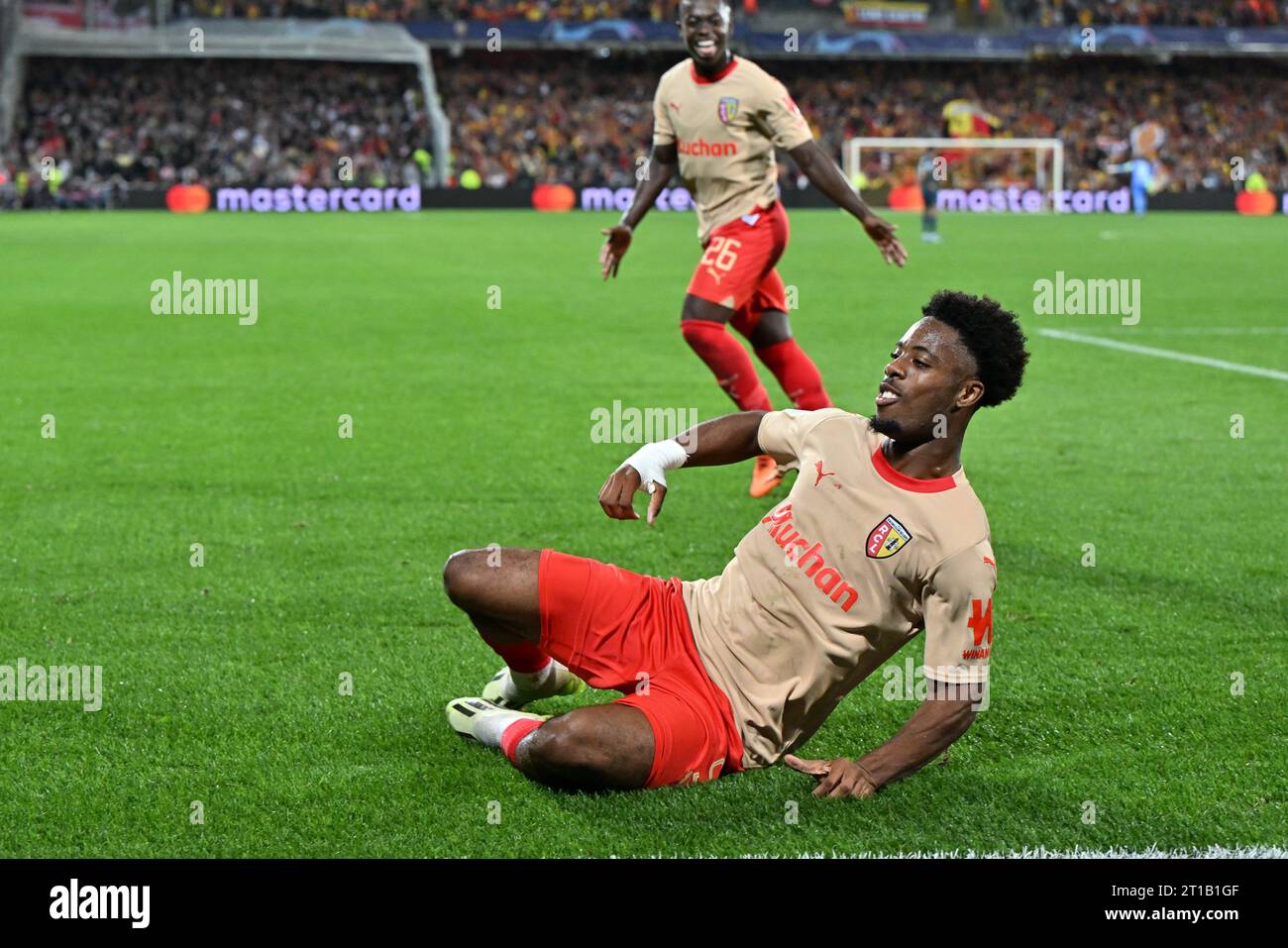Elye Wahi (9) of RC Lens celebrating after scoring the 2-1 winning goal ...
