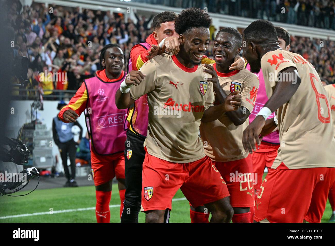 Elye Wahi (9) of RC Lens celebrating after scoring the 2-1 winning goal ...