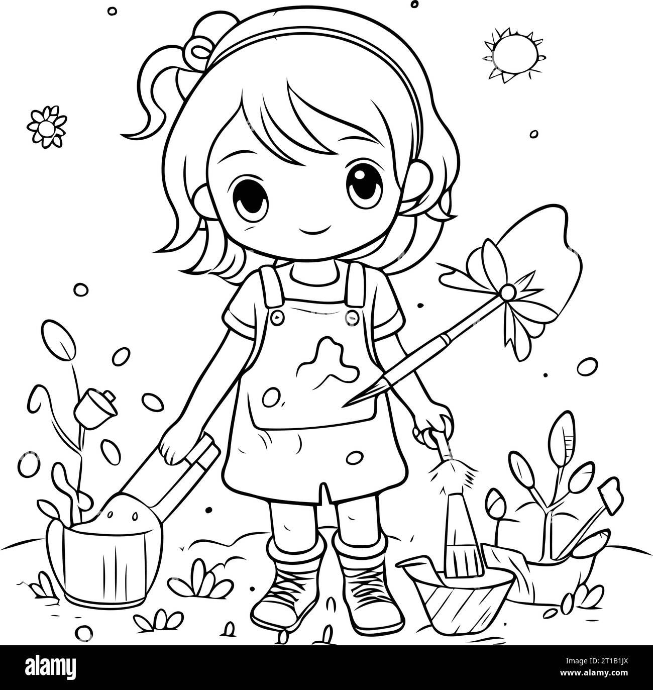 Boy Watering Plants Clipart Black And White