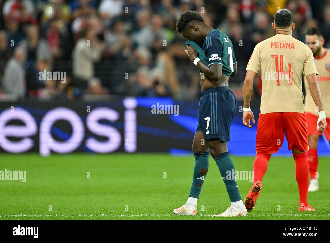 Bukayo Saka (7) of Arsenal looking dejected and disappointed during the ...
