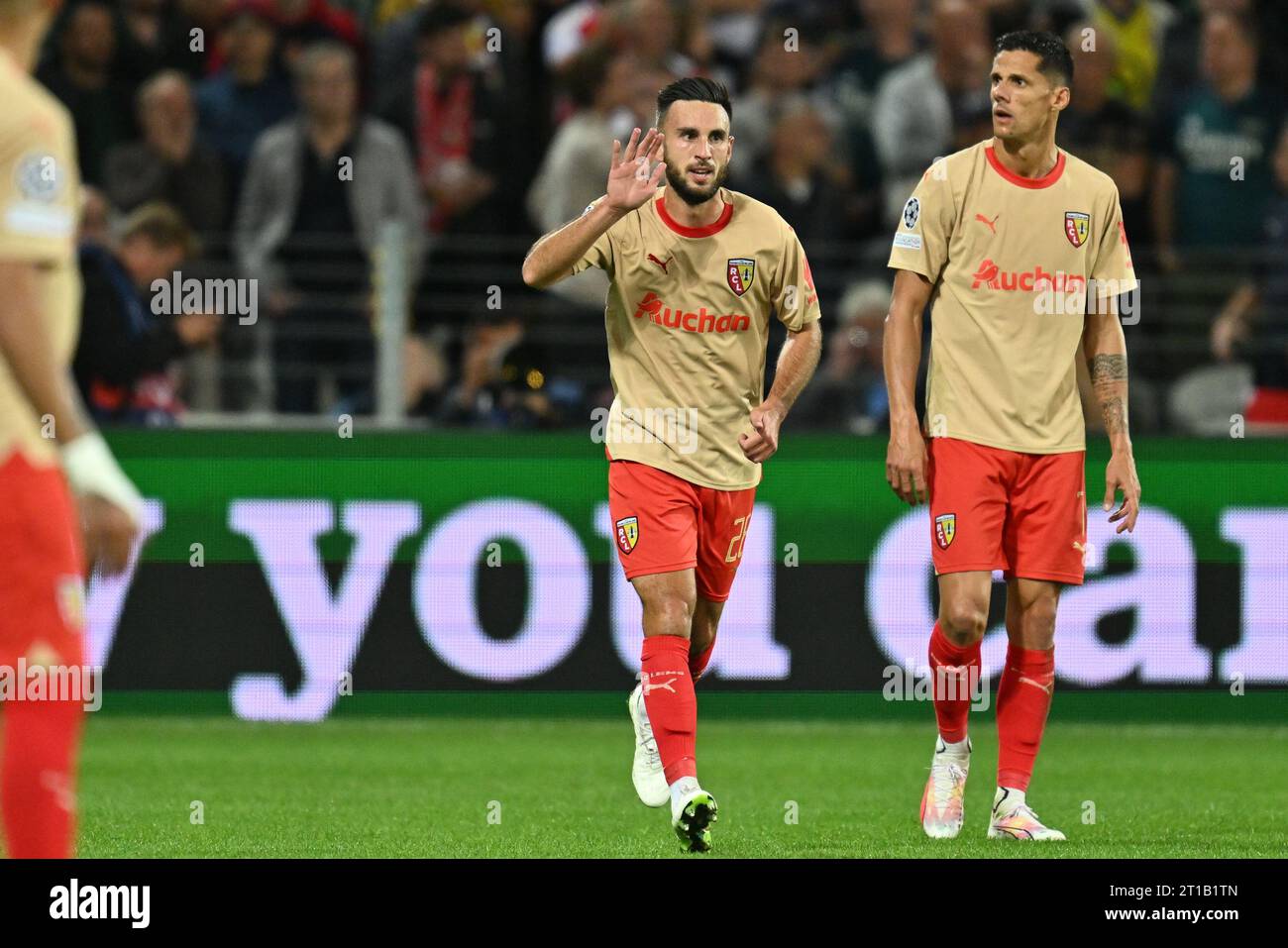 Adrien Thomasson (28) of RC Lens celebrates after scoring the 1-1 ...