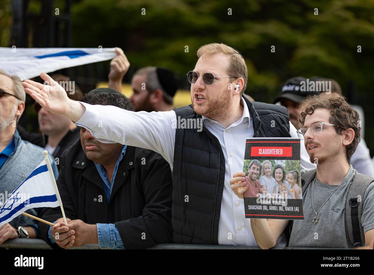 NEW YORK, NEW YORK - OCTOBER 12: A Jewish counter protestor shouts at ...