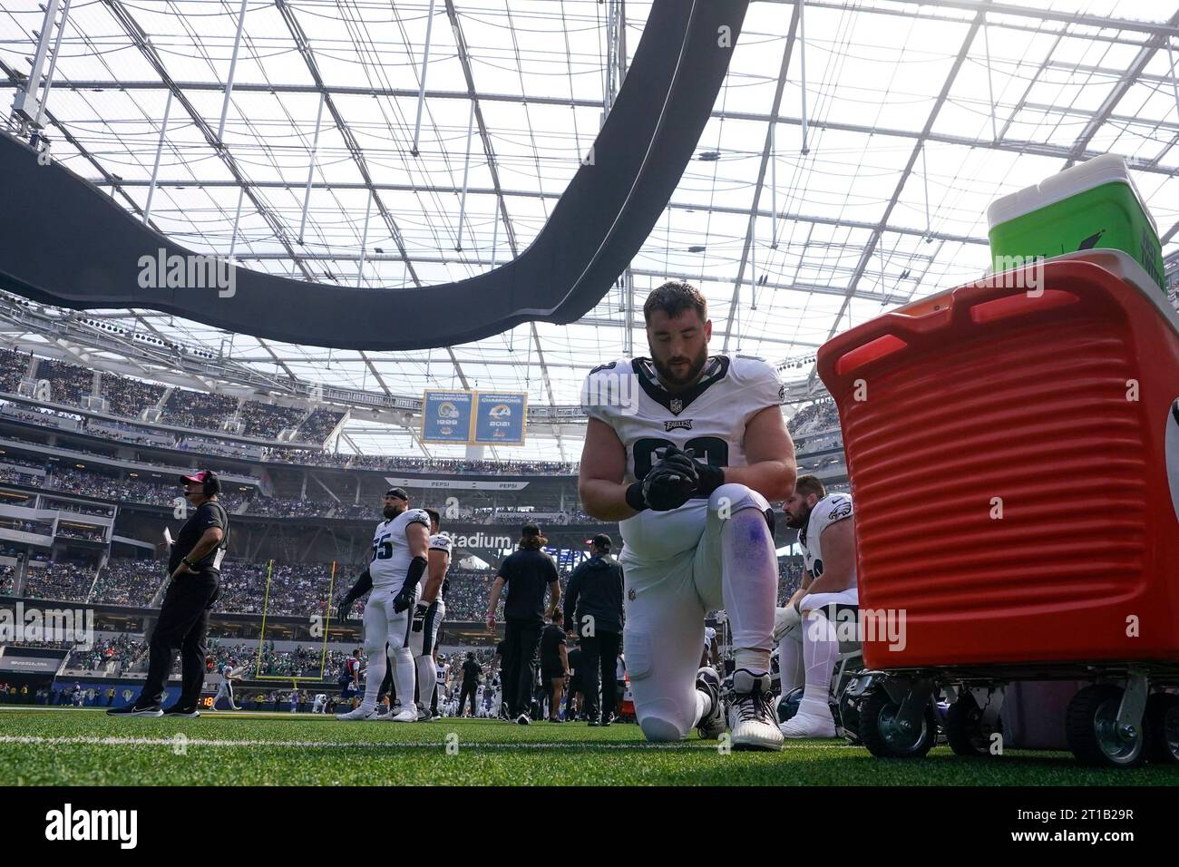 Philadelphia Eagles offensive tackle Jack Driscoll takes a moment ...