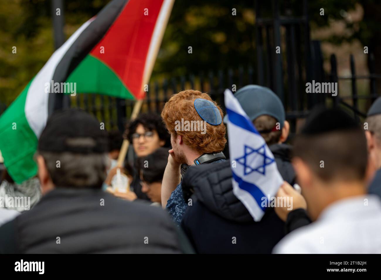 NEW YORK, NEW YORK - OCTOBER 12: Jewish counter protesters shout at ...
