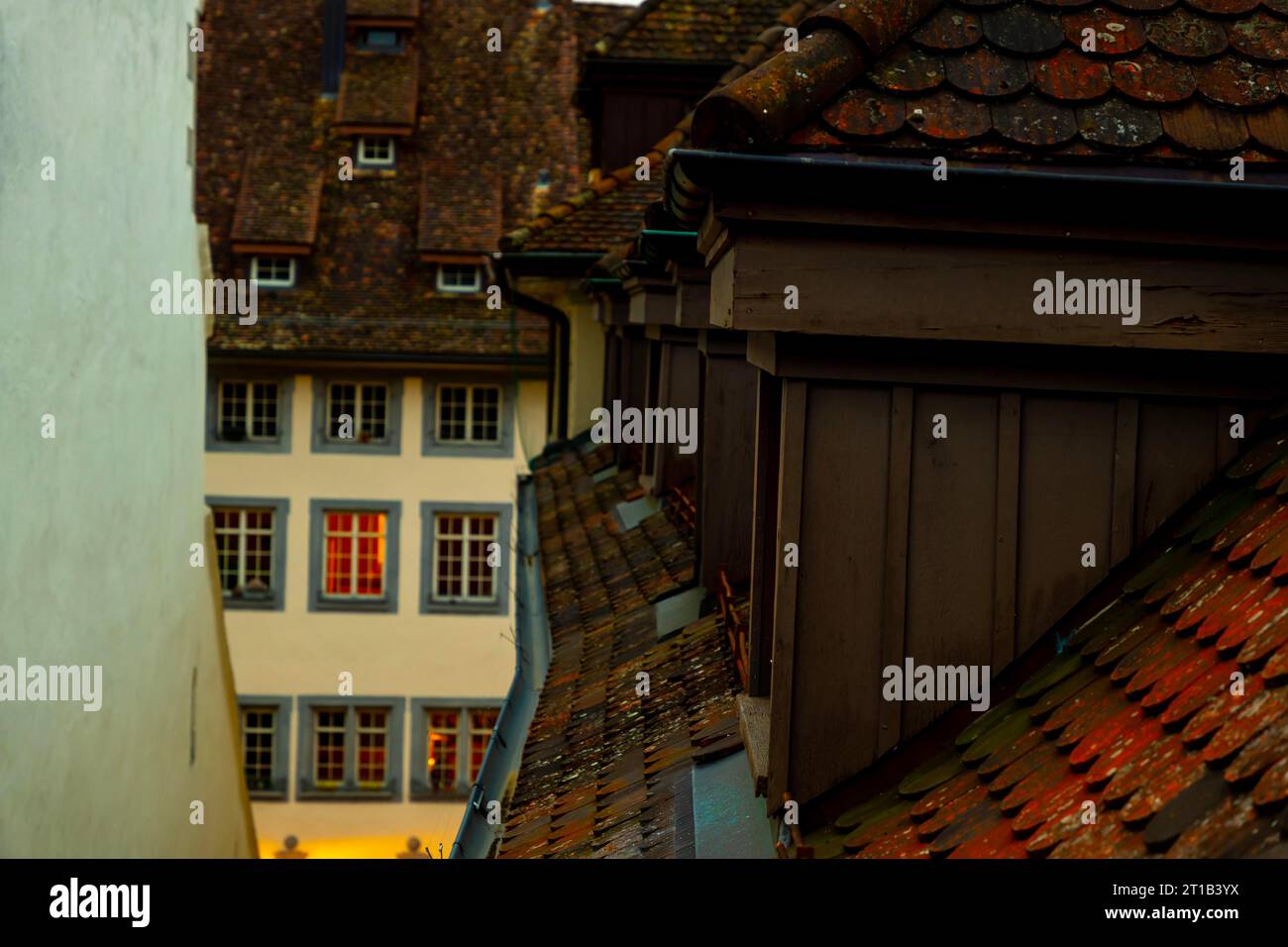 Beautiful Middle Ages Building Illuminated at Night in Schaffhausen ...