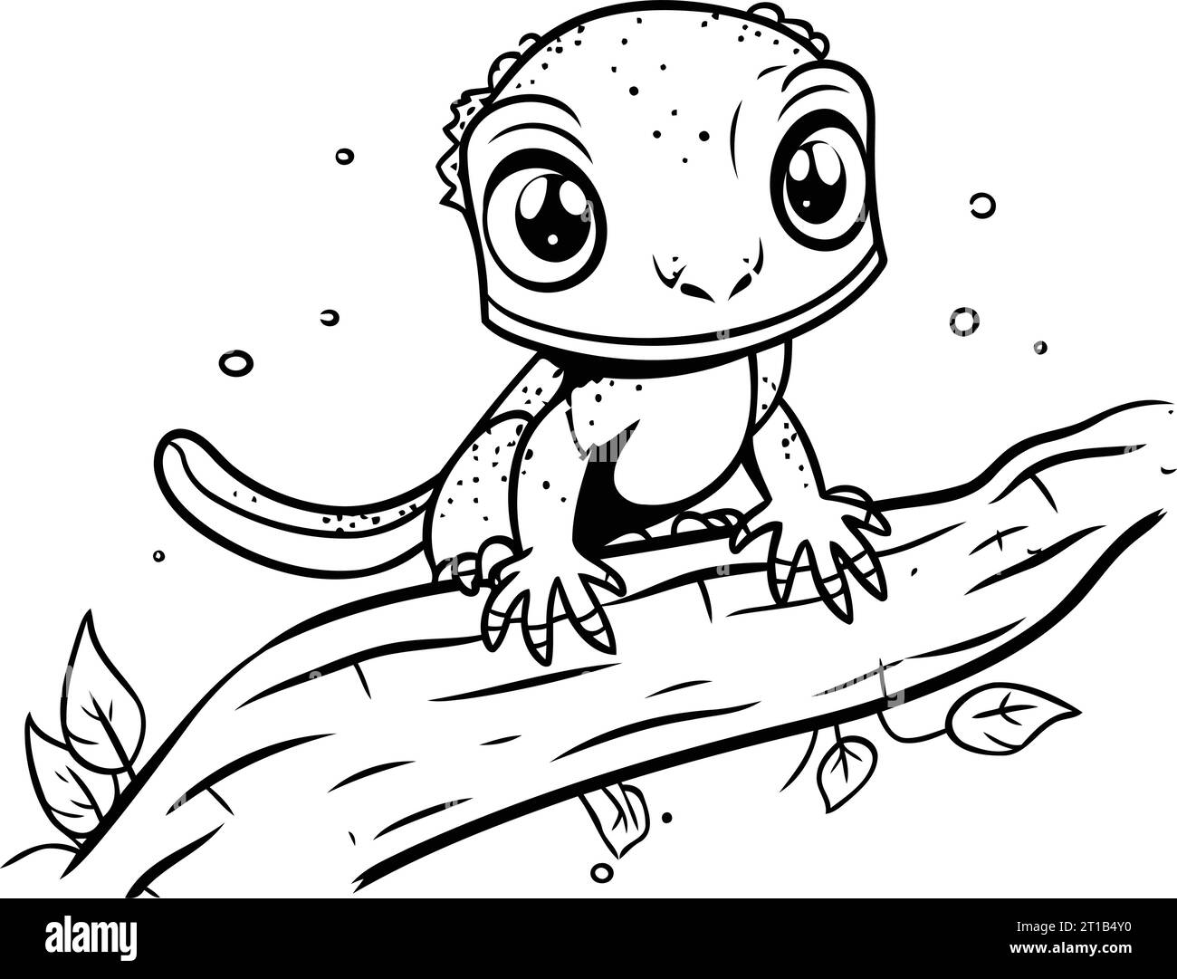 Cute little lizard on a branch. Coloring book for children Stock Vector ...