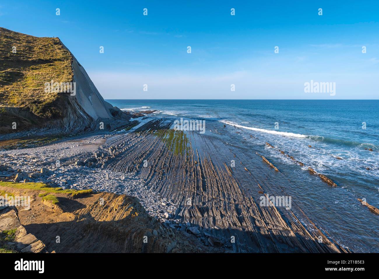 Low sea in Sakoneta on the coast of Deba, seen from above. Basque ...