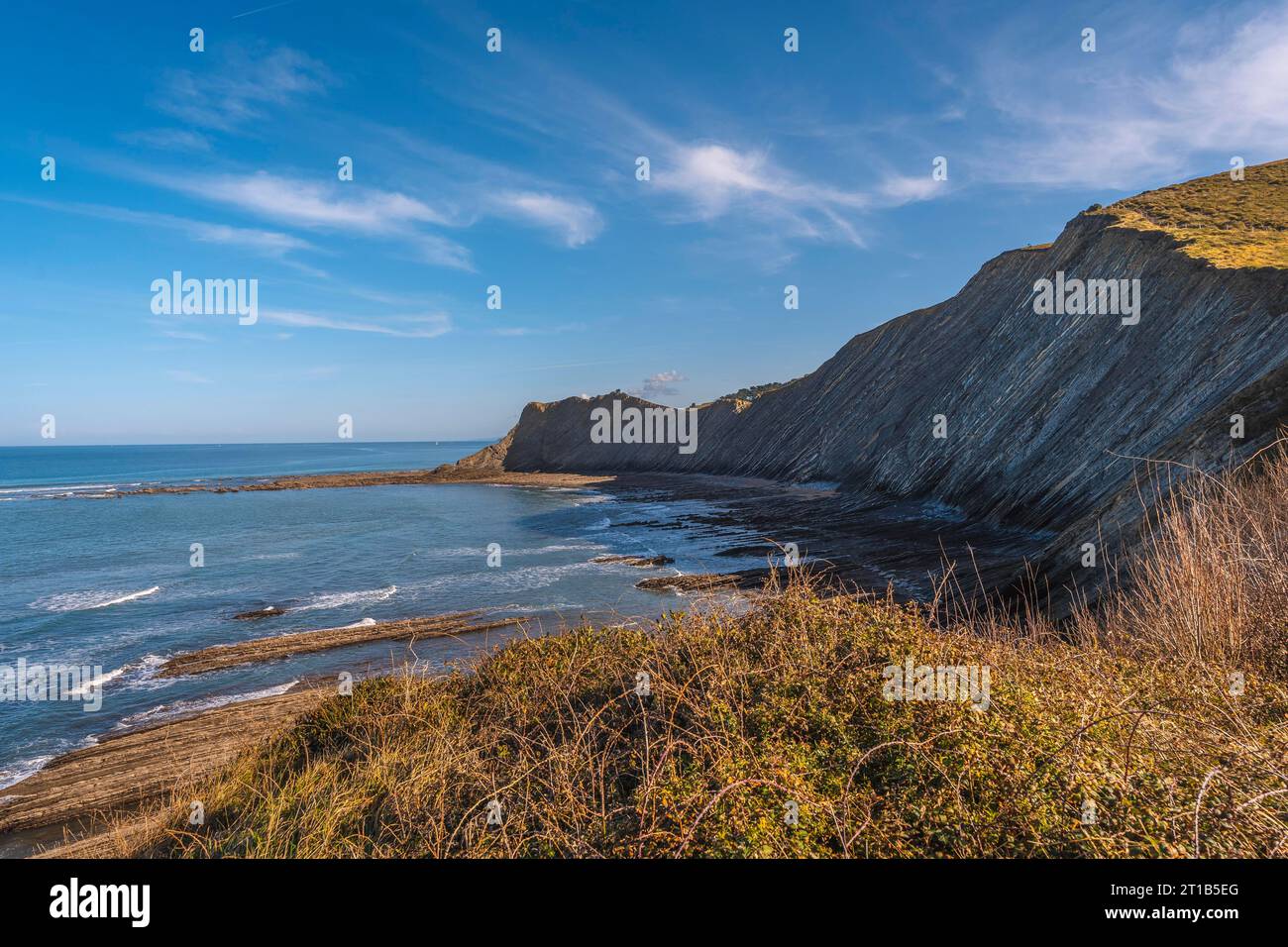 Punta de Sakoneta in the Sakoneta Coast Geopark in Deba. Basque Country ...