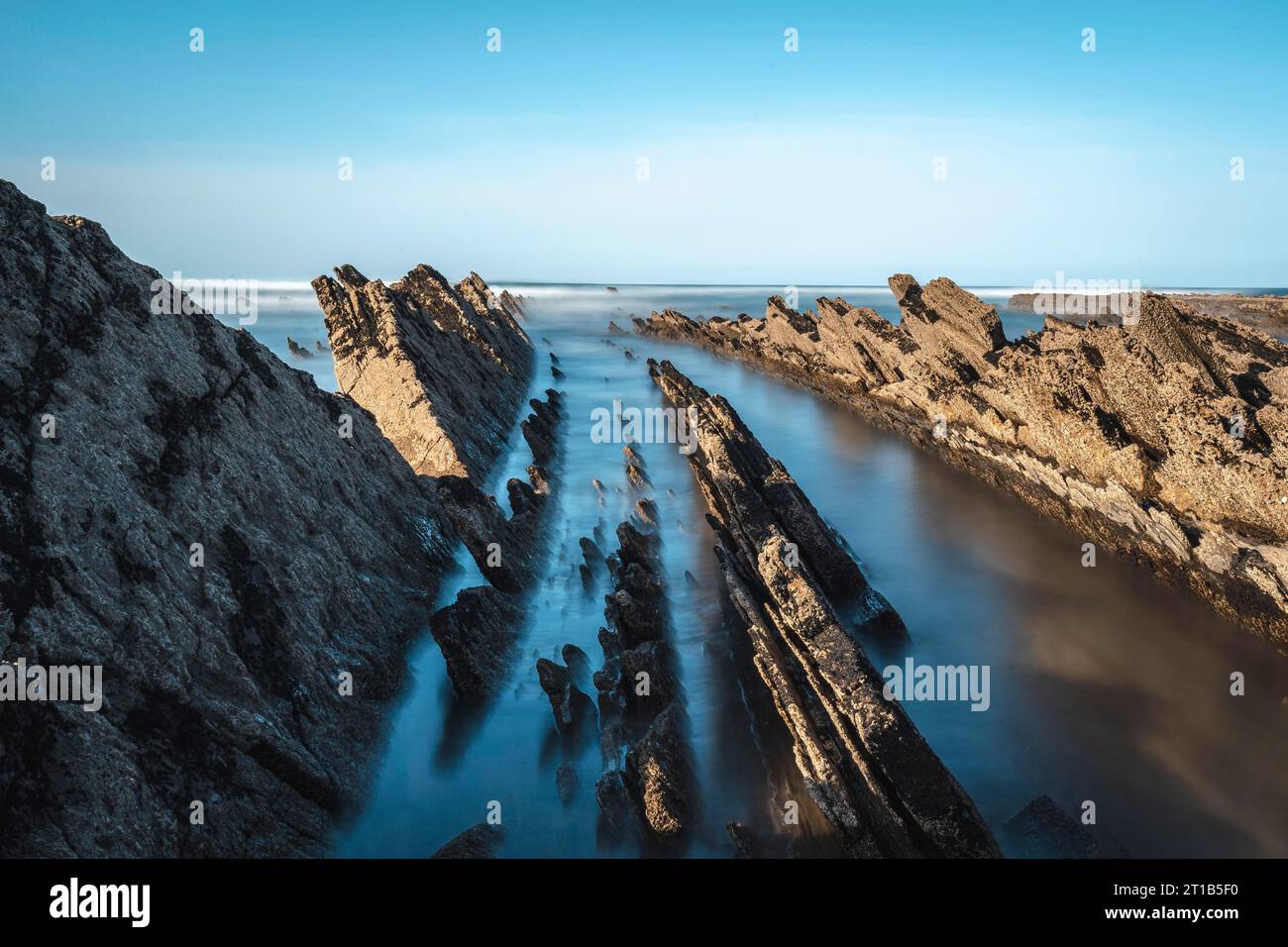 Long exposure Geopark in Sakoneta on the coast of Deba. Basque Country ...