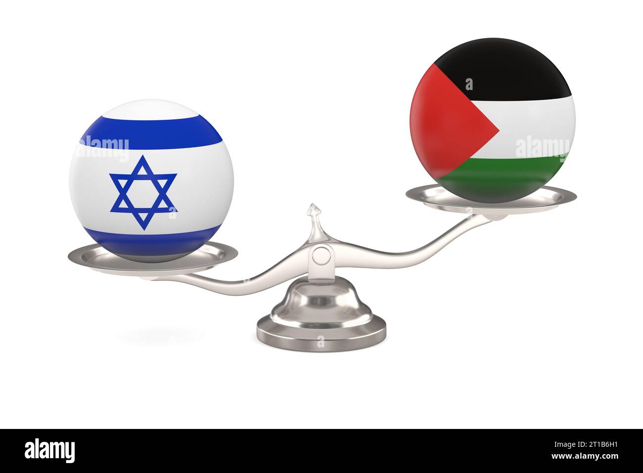 Two balls with flag israel, palestine and scale on white background ...