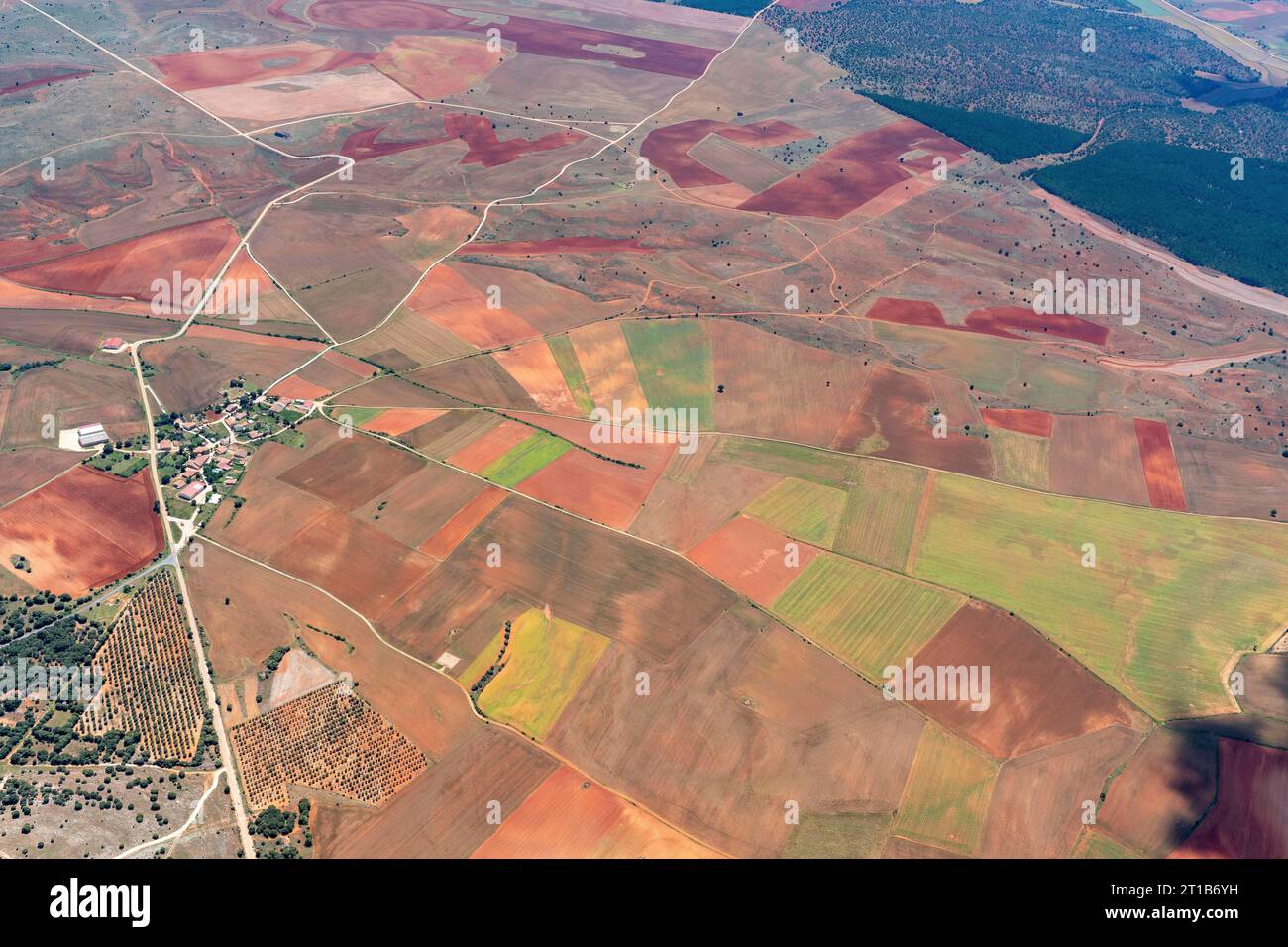 Village, Field, Agriculture, Landscape, Aerial view, Castile Leon ...