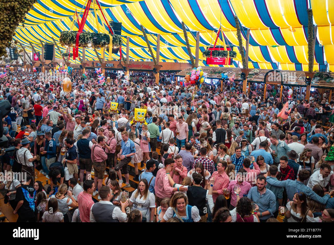 Beer tent full of drunken people, Canstatter Wasen, Stuttgart, Germany ...