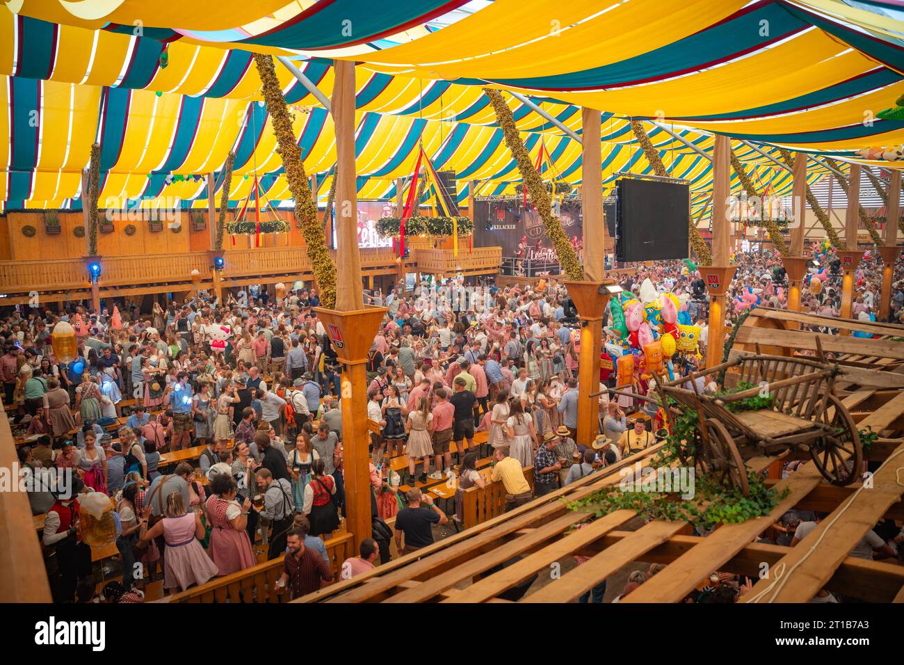 Beer tent full of drunken people, Canstatter Wasen, Stuttgart, Germany ...