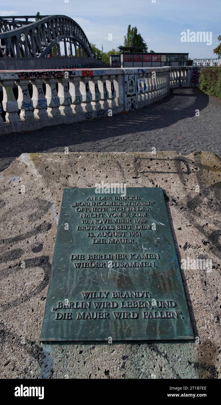 A plaque commemorates the fact that the first border crossing between ...