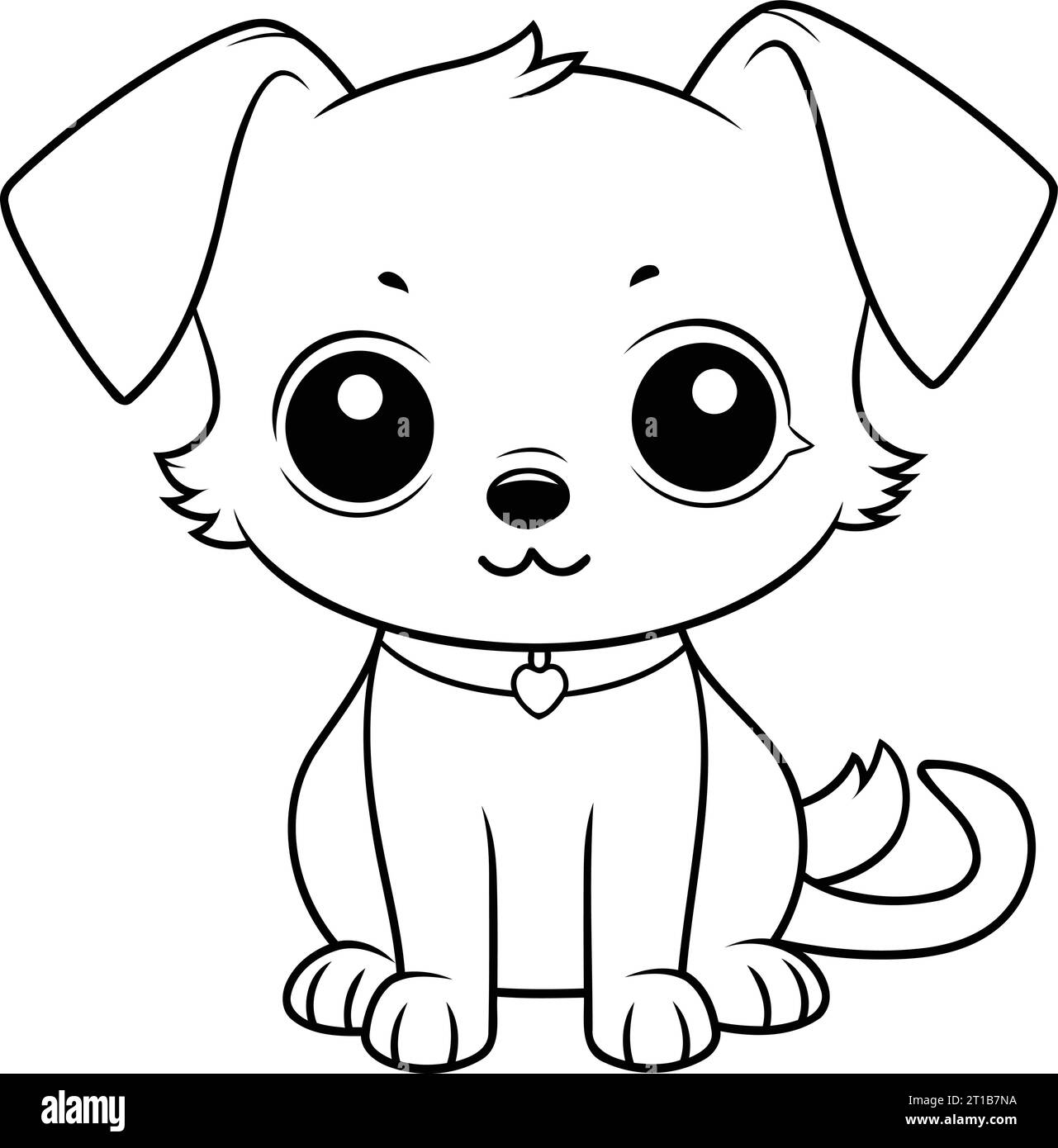 Cute cartoon dog with big eyes. Vector illustration for coloring book ...