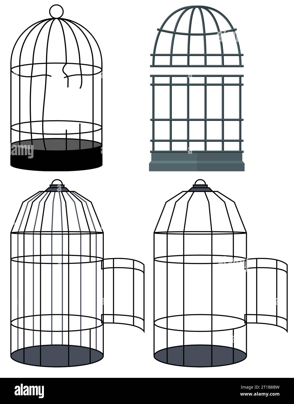 Collage of different broken and open cages on white background Stock ...