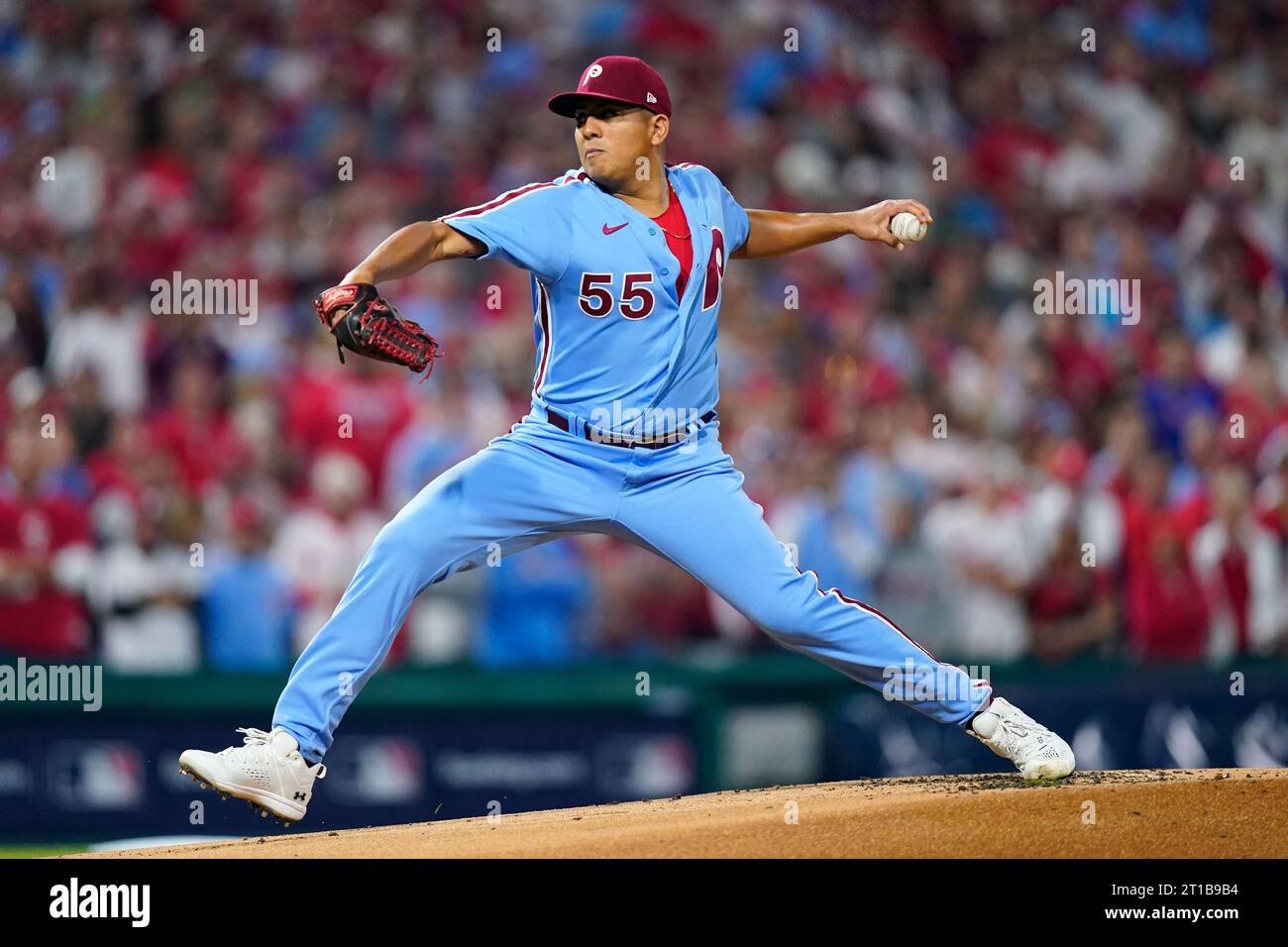Philadelphia Phillies starting pitcher Ranger Suarez throws during the ...