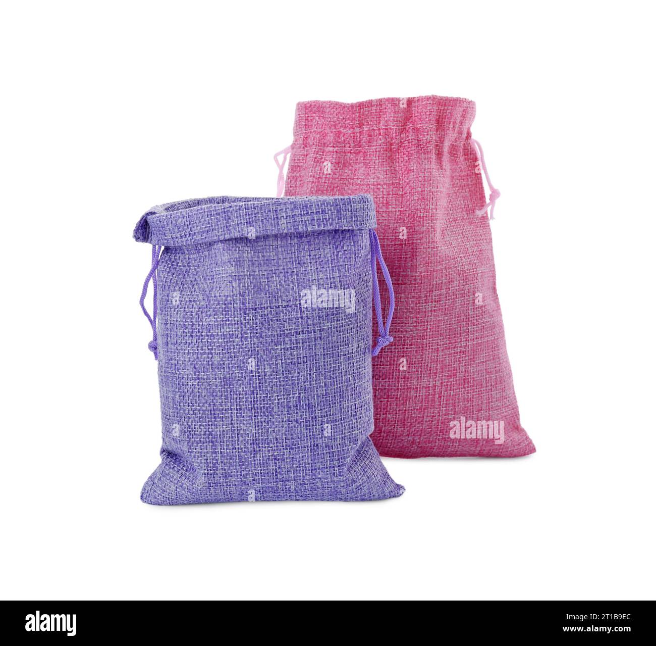 Two color burlap bags isolated on white Stock Photo - Alamy