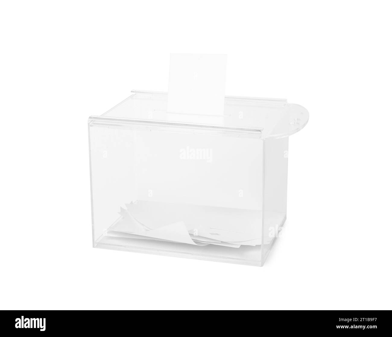 Transparent ballot box with vote isolated on white Stock Photo - Alamy