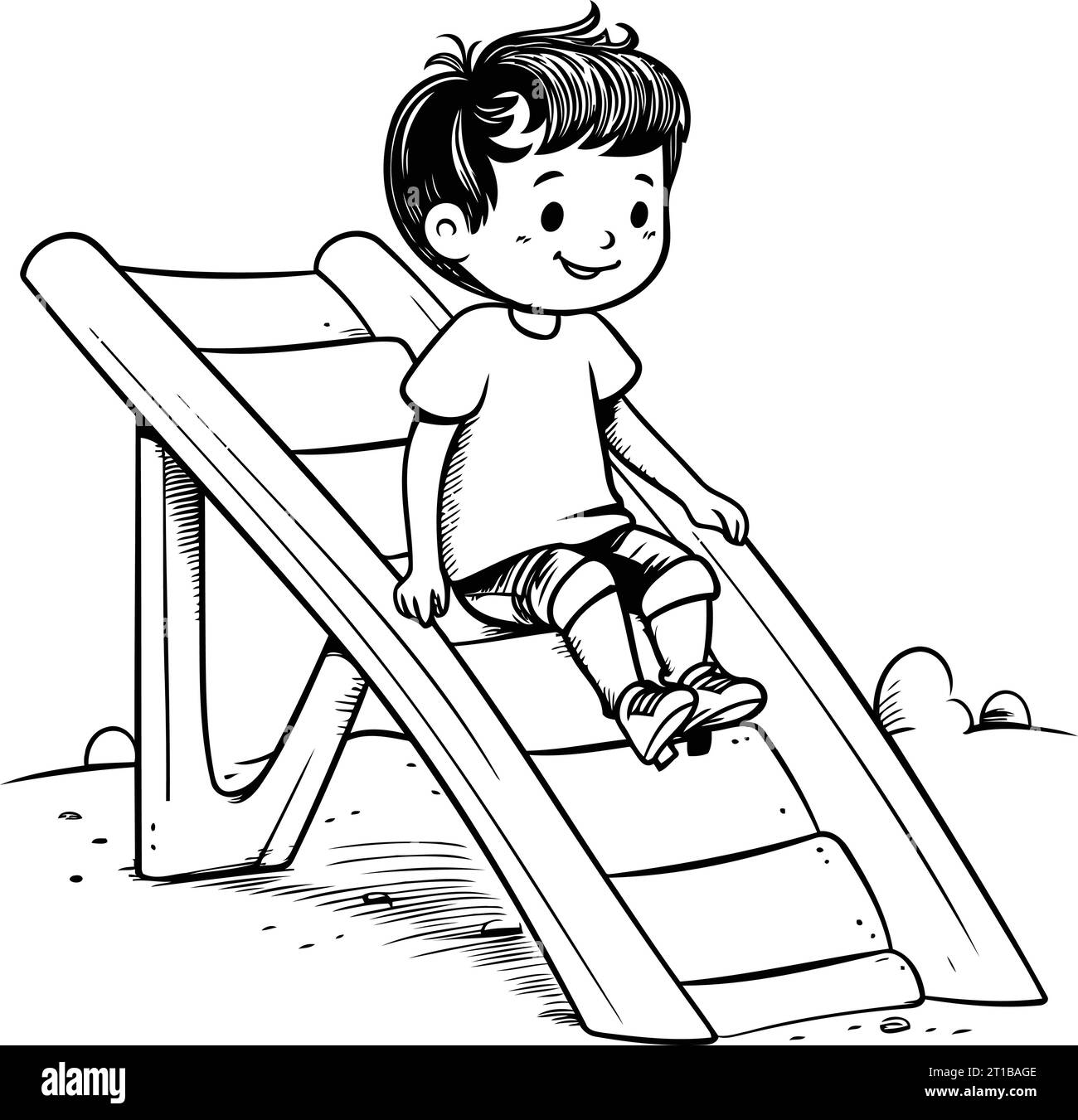 Child playing on slide Black and White Stock Photos & Images - Alamy