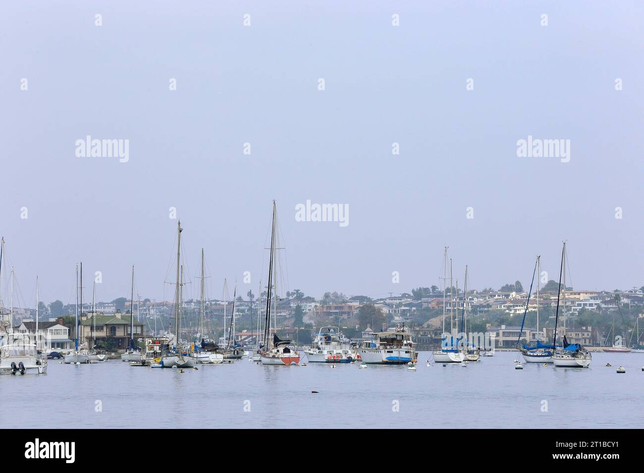 Boats and yachts on the coastline of Newport Beach, California on an ...