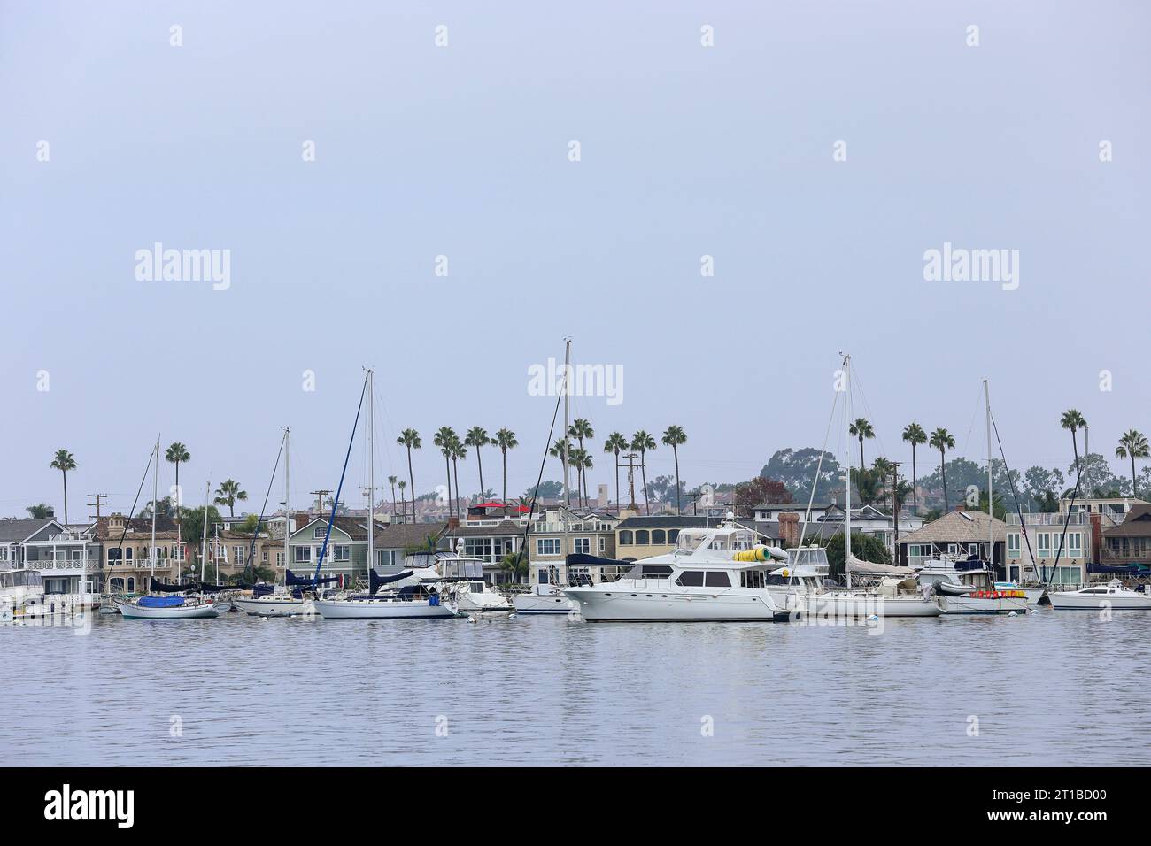 Boats and yachts on the coastline of Newport Beach, California on an ...
