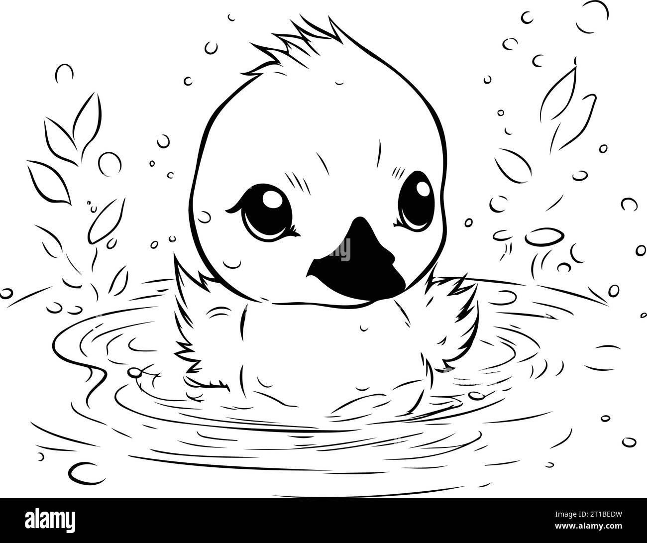 Cute little duckling in the water. Black and white vector illustration Stock Vector Image & Art ...