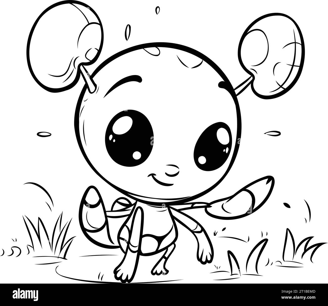 Cute cartoon alien in the grass. Vector illustration isolated on white ...