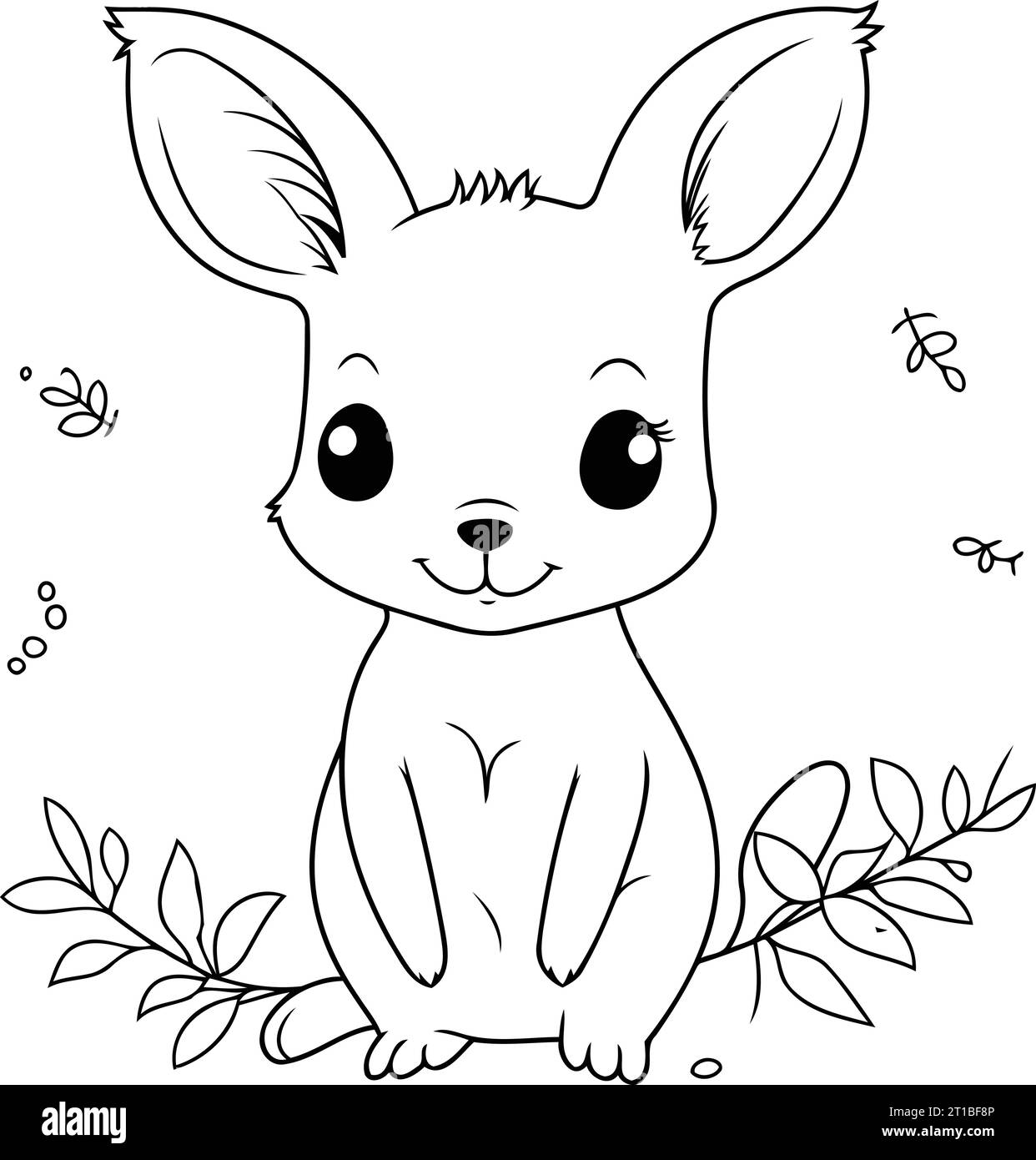 cute little rabbit with flowers and leafs cartoon vector illustration ...