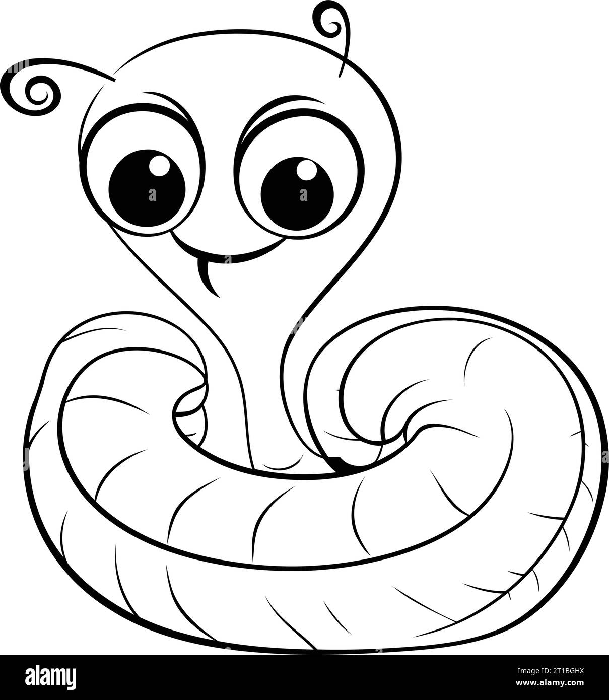 Cute cartoon snake. Black and white vector illustration for coloring ...