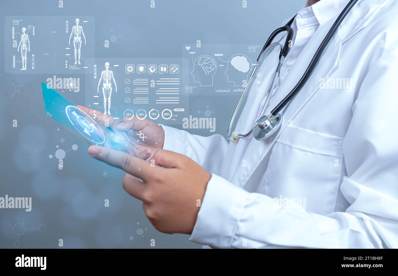 Doctor is using show screen for medical diagnostic analysis on modern ...