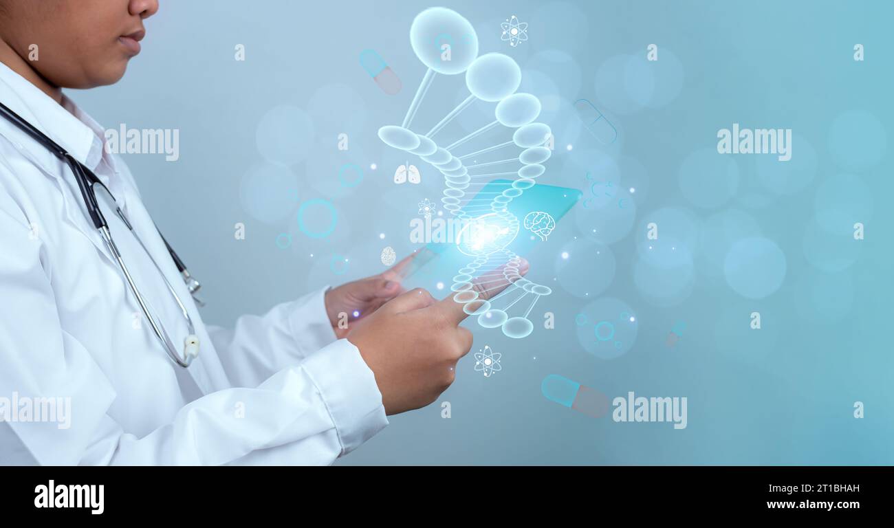 Doctor is using show screen for medical diagnostic analysis on modern ...